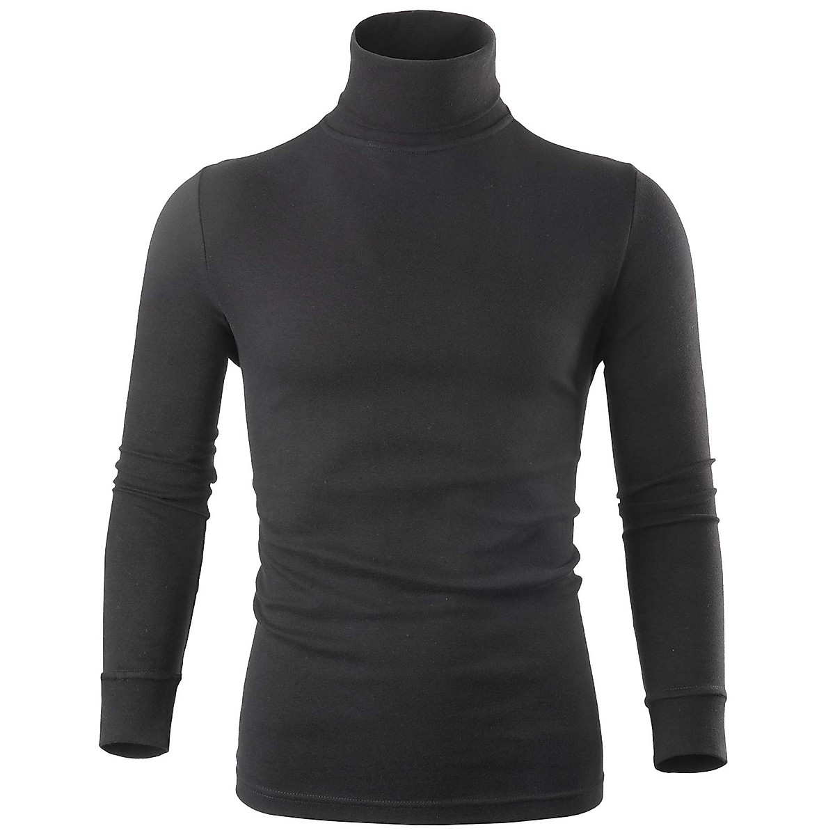 SERHOM Black Turtleneck Men Cotton Long Sleeve Mock Turtleneck for Men Thermal Underwear, M