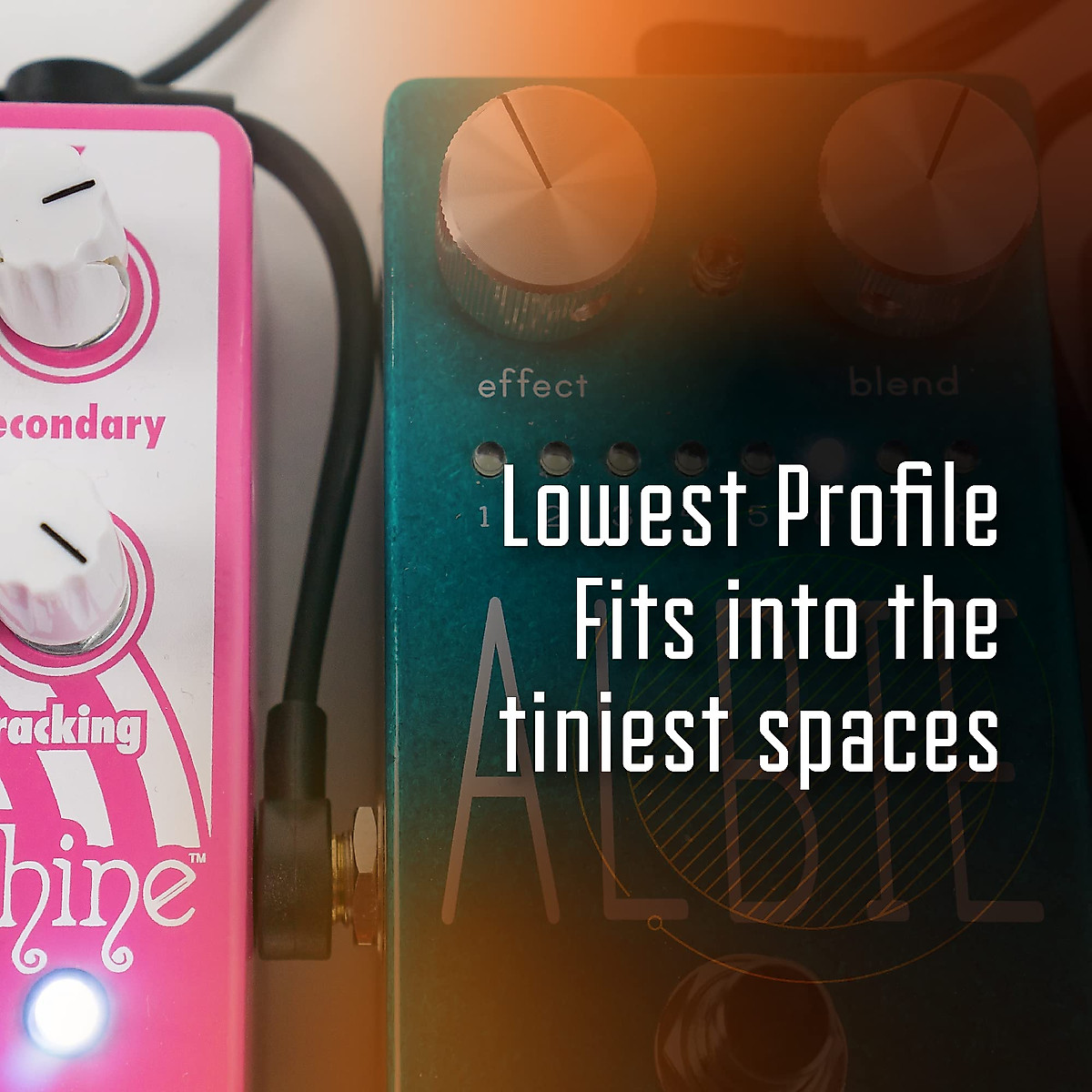 Rock Stock Guitar Flat Patch Cables (Pack of 3) - 12 Inch S-Shape Ultra-Thin Effect Guitar Pedal Patch Cables - Right-Angle, Black with Durable Gold Plated Connectors, Maximize Pedalboard Space