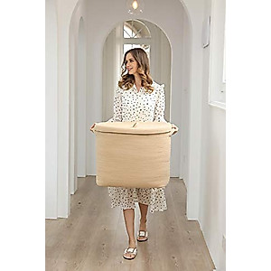 22"x14"x18" Rectangular Extra Large Storage Basket with Lid, Cotton Rope Storage Baskets, Laundry Hamper, Toy Bin, for Toys Blankets Storage in Living Room, Baby Nursery, All Beige