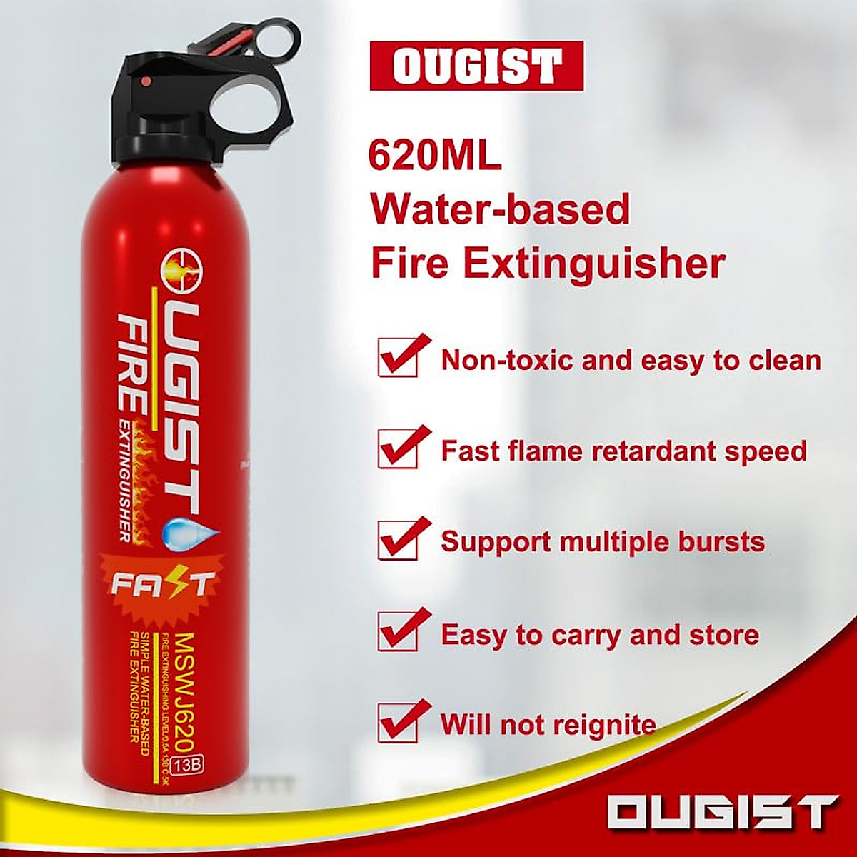 Ougist 2 Pcs Fire Extinguisher with Mount - 4 in-1 Fire Extinguishers for The House, Portable Car Fire Extinguisher, Water-Based Fire Extinguishers(620ml)