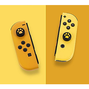 GeekShare 4PCS Silicone Cat Paw JoyCon Thumb Grip Set Joystick Caps Compatible with Switch / OLED / Switch Lite (Brown Yellow)