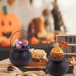 FUTUREPLUSX 12 PCS Black Cauldron Kettles, Plastic Witch Cauldron Candy Serving Bowls Mini Black Buckets for St.Patrick's Day Halloween Wizard Theme Party Favor Decor