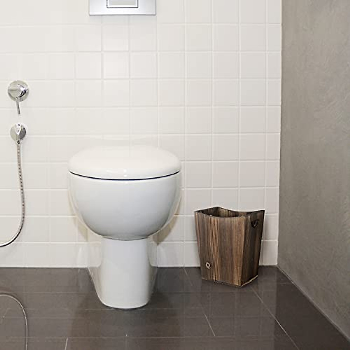 ETELI Wood Waste Basket Small Trash Can for Office Rectangular Trash Can Decorative with 2 Handles for Bathroom Bedroom Kitchen Hotel (Brown)