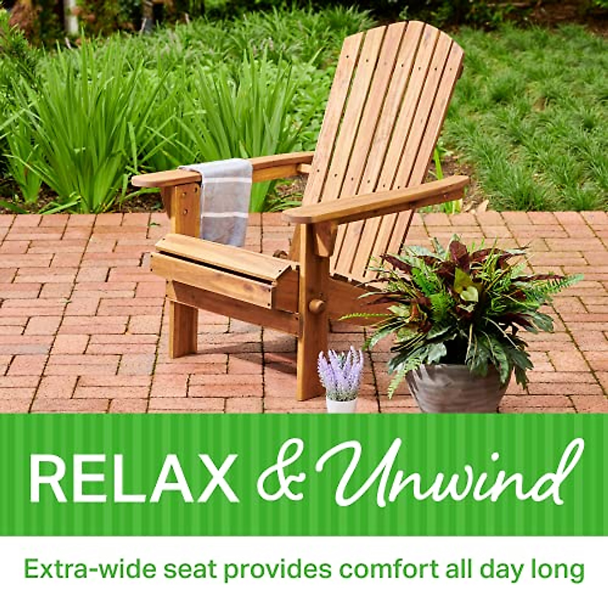 Plant Theatre Wooden Adirondack Chair - Weather Resistant, Acacia Wood, Foldable Fire Pit Chairs for Porch, Deck, Lawn and Campfire - Outdoor Patio Furniture