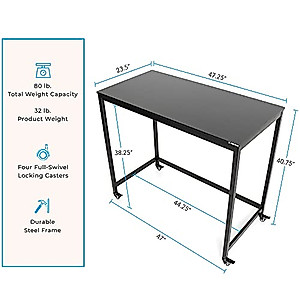 Stand Steady Joy Mobile Workstation | Standing Height Table on Wheels for Home, Office & School | Portable Standing Desk with Locking Wheels | Mobile Training Table & Collaboration Desk(Black/47x24in)