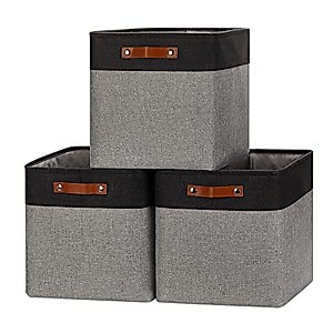 DULLEMELO 13 x 13 Storage Cubes, Fabric Storage Baskets for Nursery, 13x13x13 Decorative Storage Cube Baskets for Home Shelves Bedroom, Cube Storage Basket with Handles for Toy Organizers(Black&Grey)