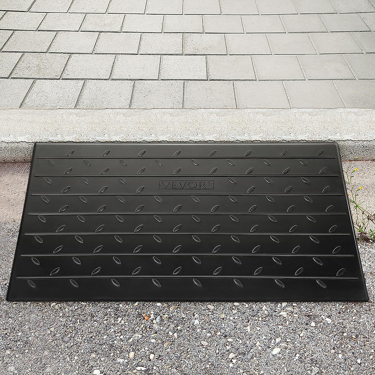 VEVOR , 2.6" Rise threshold ramp Doorway, 3 Channels Cord Cover Rubber Solid, Rubber Angled Entry Rated 2200Lbs Load Capacity for Wheelchair and Scooter