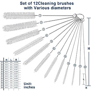 Ixiaoyoo Straw Cleaner Brushes Sets, 12 Pieces 8.2 Inch Botthle Cleaning Brush and Nylon Tube Brush Brush Kit for Sippy Cup, Tumbler, Water Bottle, Drinking Straw (White)