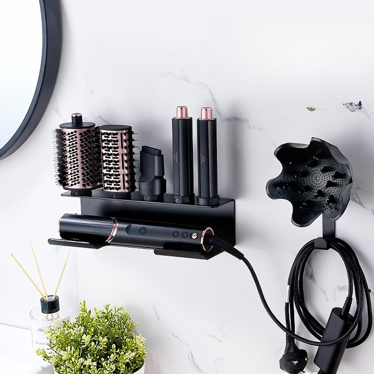 GENCAM Airwrap Wall Mount Organizer for Shark Flexstyle, Aluminum Alloy Storage Holder for Shark 430/440 Flexstyle, Wall Mount Holder for Shark Flexstyle and Attachments (Black)