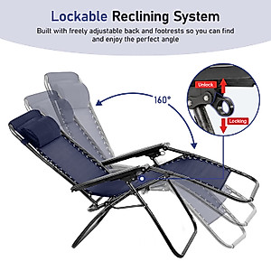 Patio Chair Outdoor Furniture Zero Gravity Chair Patio Lounge Camping Chair Set of 2 Recliner Adjustable Folding for Pool Side Camping Yard Beach