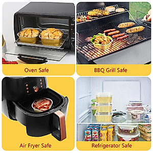 LNYZQUS Large Cupcake Liners Aluminum Pans With Lids 40 Pack, Square 10oz Small Cake Muffin Tin,Disposable Ramekins Baking Pan Containers For Brownie Mini Cake Bread Dessert-Gold