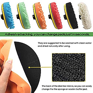 OTUAYAUTO 7 inch Buffing Polishing Pad - 5pcs Waffle Foam, 1pc Wool Polishing Pad and a M14 Threaded Polisher Grip Backing Plate