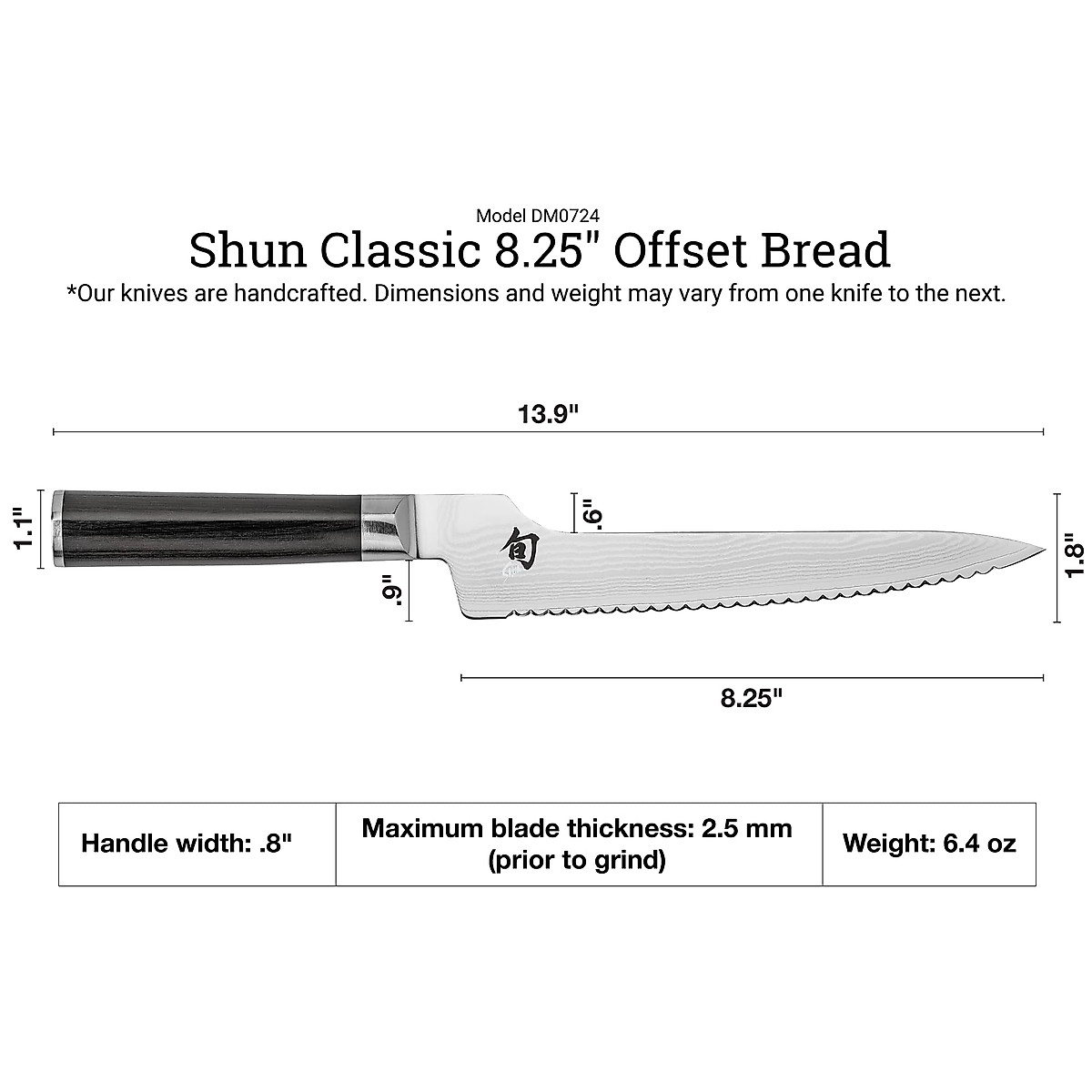 Shun Cutlery Classic Offset Bread Knife 8.25”, Long Serrations Glide Through Bread, Ideal for Cakes and Pastries, Authentic, Handcrafted, Japanese Serrated Kitchen Knife