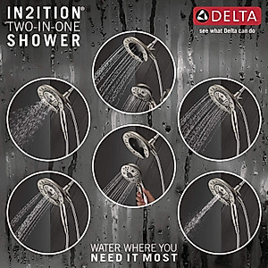 Delta Faucet Vesna 14 Series Single-Handle Shower Trim Kit with 5-Spray H2Okinetic In2ition Dual Hand Held Shower Head with Hose, SpotShield Brushed Nickel 144789-SP-I (Valve Included)