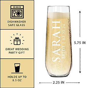 The Wedding Party Store Custom Etched Stemless Champagne Flutes - Personalized Monogrammed Bridesmaid Wedding Glasses