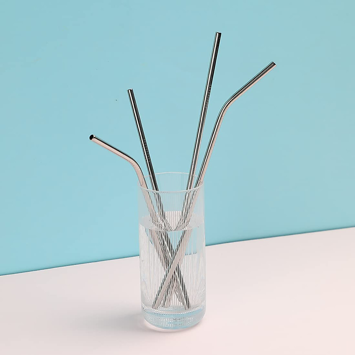 MINISO 12 Pack Reusable Stainless Steel Metal Straws with Travel Case and Cleaning Brush, Long Drinking Straws for Tumblers, for Hot or Cold Drinks
