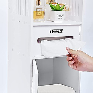 ITWAZ Multipurpose Bathroom Standing Cabinet with Single Door and 3-Layer, Free-Standing Shelves for Living Room Bathroom Storage Cabinet,9.8" Lx9.8 Wx31.5 H White B