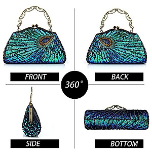 Buric Clutch Purses for Women Evening Bag Evening Purse Metal Binding Crossbody Bag with Detachable Chain for Wedding/Prom (Peacock Green)