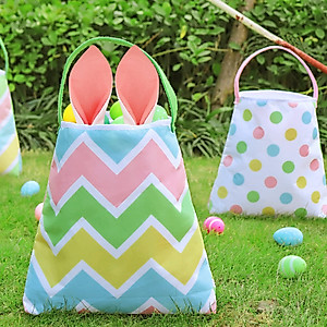Ivenf Easter Egg Hunt Basket Bag: 3ct Cute Pink Blue Green Easter Bunny Ears Gift Bag for Easter Basket Egg Hunt Games, Kids School Home Office Party Supplies, Spring Decorations