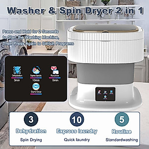 Portable Washing Machine, Mini Washing Machine, 11L Upgrade Model Foldable Small Washer, Collapsible Compact Laundry Washer and dryer 2 in 1, Apartment, Dorm, Rv, Socks, Underwear, Baby Clothes, Grey