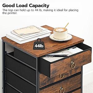 HOOBRO 5-Drawer Chest, File Cabinet, Office Cabinet with Drawers, Rolling Printer Stand, Filing Cabinet for Living Room, Home Office, Nonwovens Drawer, Easy Assembly, Rustic Brown BF50WJ01