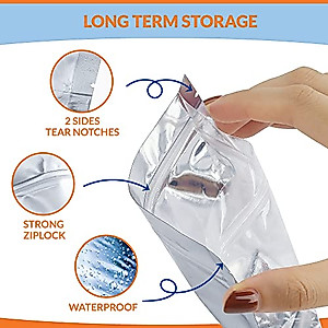 Stand Up Mylar Bags 4.5” x 6.5” +1.2" Heat Seal For Candy & Food Packaging, Medications And Vitamins - 100 Sealable Mylar Ziplock Bags with Gusset Bottom - For Liquid And Solids (4.5” x 5.5” + 1.18”)
