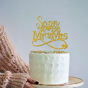 Helewilk Soon to Be Mr & Mrs Cake Topper for Wedding, Golden Glitter Bride Shower Cake Decoratin for Bride and Groom, Just Married, Engagement/Wedding Party Supplies