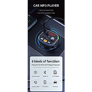 OHITEC Bluetooth5.0 FM Transmitter for Car,Bluetooth Car Adapter with Dual USB Charging Car Charger MP3 Player Support TF Card & USB Disk, 7 Colors Led Backlit Light, Hands Free Calling (C20)