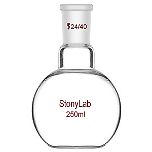 StonyLab Glass 250ml Heavy Wall Single Neck Flat Bottom Boiling Flask, with 24/40 Standard Taper Outer Joint, 250ml