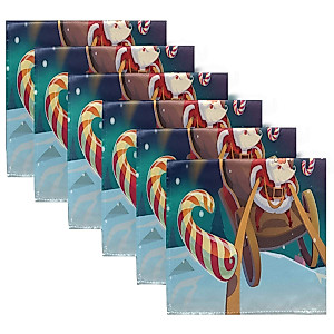 Aslsiy Christmas Santa Presents Sleigh Cloth Napkins Set of 6 Winter Forest Soft 20 x 20 Inch Dinner Table Napkins Comfortable Polyester Napkin for Kitchen Home Wedding Party Holiday Decor