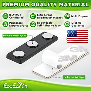 EcoEarth Name Tag Magnets (10 Badge Holder Magnets, 1.75 x 0.5 inches), Name Tag Magnet Backs w/ 3 Extra-Strong Neodymium Magnets for ID Badge Holders