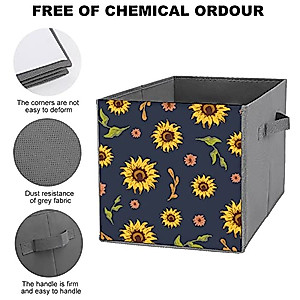 Watercolor Sunflowers Collapsible Storage Bins Cubes Organizer Trendy Fabric Storage Boxes Inserts Cube Drawers 11 Inch