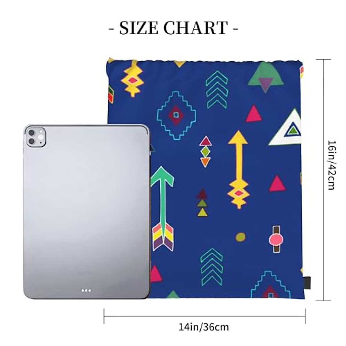 Delhiponics Bohemian Element Arrow Drawstring Backpack Waterproof Gym Sports Trave String Bag Adjustable Lightweight Drawstring Bag Sports Dance Sackpack