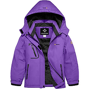GEMYSE Girl's Waterproof Ski Snow Jacket Fleece Windproof Winter Jacket with Hood (Purple,14/16)