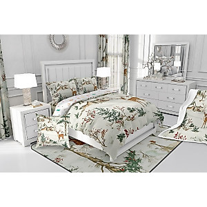 Feelyou Christmas Deer Elk Duvet Cover Set Merry Christmas Pine Tree Bedding Set Twin Size for Boys Girls Bedroom Bed Decor Winter Christmas Xmas Comforter Cover Xmas Quilt Cover for All Season