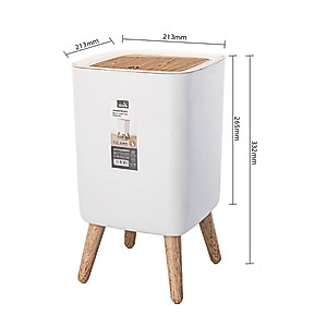 TOPBATHY Wood Grain Trash Can Press-Type Rubbish Can Household Garbage Bin Bedroom Trash Can Waste Paper Basket Plastic Waste Bin Convenient Trash Can Trash Cans for Kitchen Home Supplies