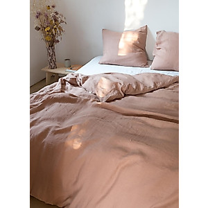 Organic Linen Comforter Cover, Linen Duvet Cover in Dusty Rose, Linen Bedding with Custom Size, 3 Pcs Duvet Cover Set (Queen)