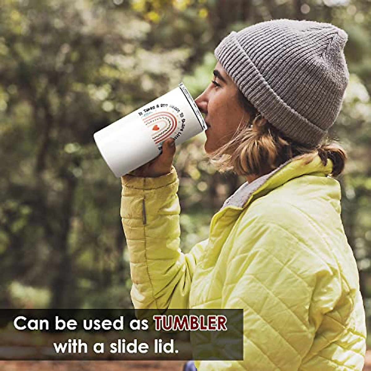 SANDJEST Teacher Tumbler - 4-in-1 Big Heart Shape Little Minds Tumbler Cup Can Cooler - 12oz Stainless Steel Insulated Cans Coozie Teachers Mug Birthday, Christmas, Appreciation, Teacher's Day Gifts