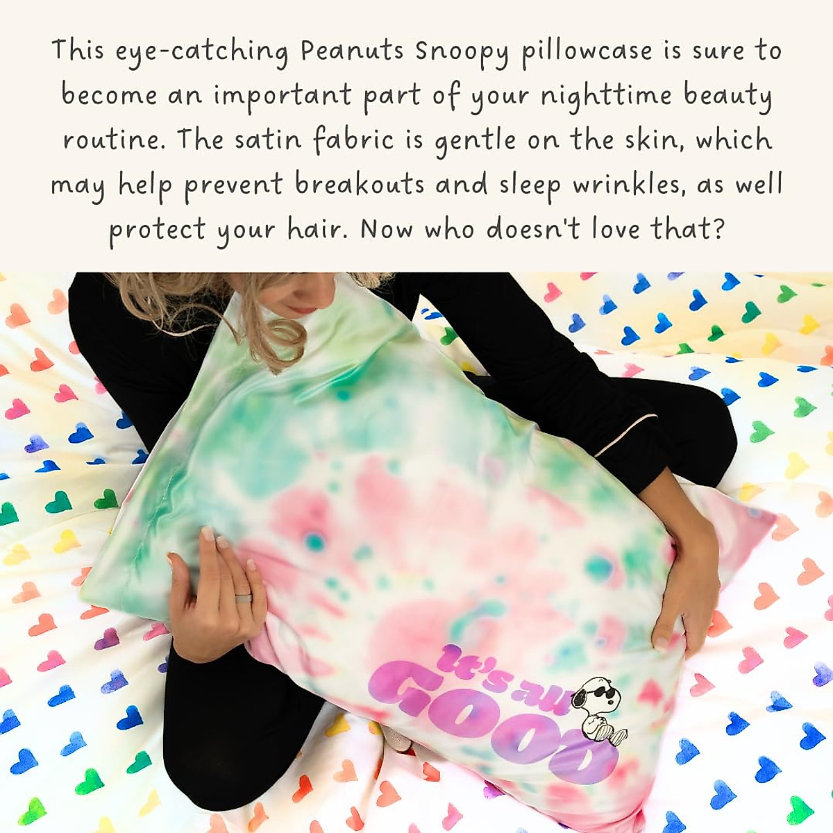 Peanuts Snoopy Tie Dye Beauty Silky Satin Standard Pillowcase Cover 20x30 for Hair and Skin, (Official Licensed Product) by Franco Collectibles