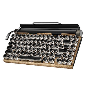 Retro Typewriter Keyboard Wireless Mechanical Keyboard, 83-Key Blue Switches Bluetooth 5.0 Vintage Punk Round Keycap, 14 Modes LED Backlight, Type-C, Compatible with PC/Laptop/Mac/Pad/Phone, Wood
