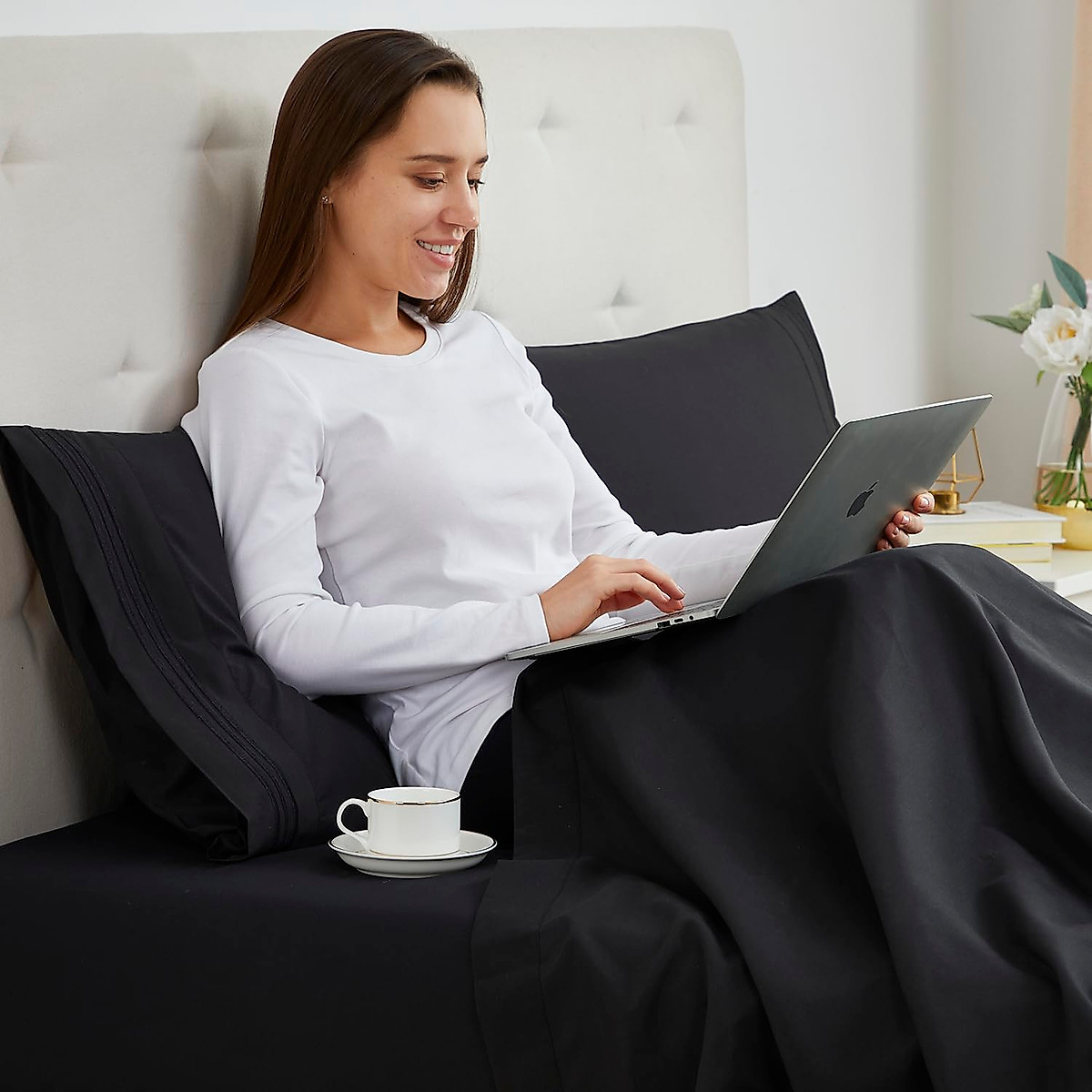 Nestl Microfiber King Pillowcase, 2 - 1800 Thread Count, Soft, Wrinkle Free, Fade Resistant, Envelope Closure, Set of 2, Black, 20x40 Inches