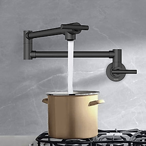Pot Filler Faucet, Wall Mount Lead-Free Brass Pot Filler Kitchen Faucet with cUPC Certified, Folding Stretchable Kitchen Faucet with Double Joint Swing Arms, Single Hole - Matte Black