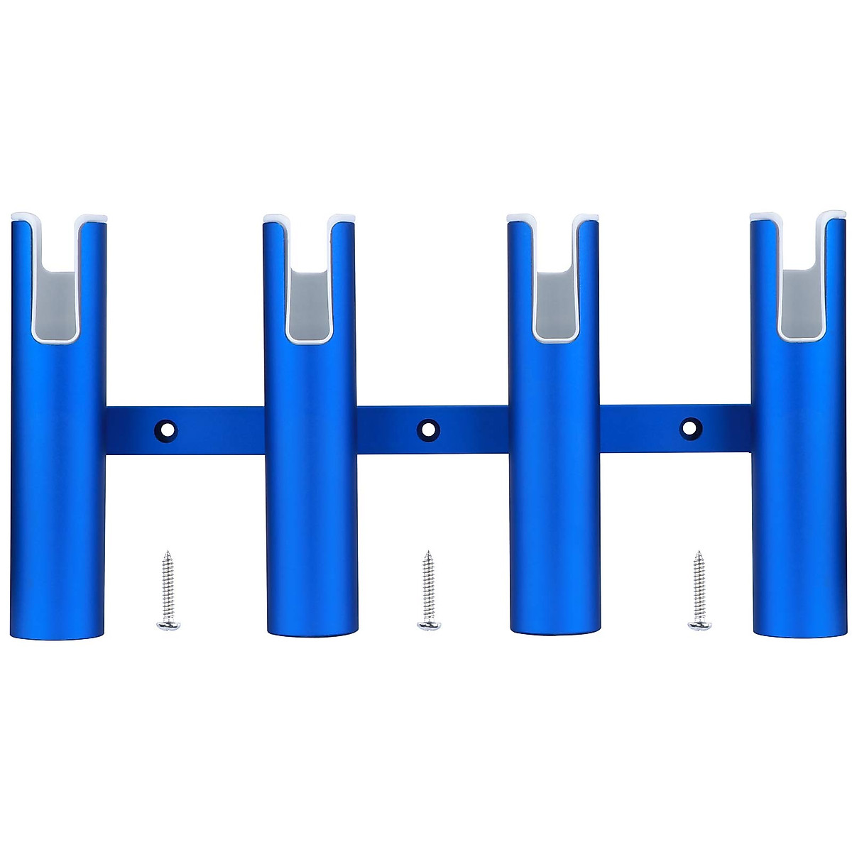 Wall-Mounted Aluminium Fishing Rod Holders, Blue 4 Tubes Linked Fishing Rod Rack, Holds 4 Rods, Surf Fishing Pole Holders for Boat Marine Yacht Camper RV