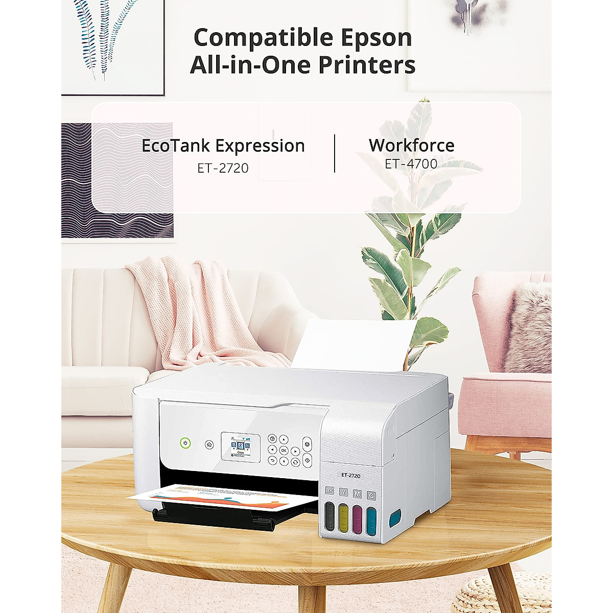 WOKOK Compatible Refill Ink Bottles for EcoTank 522 T522 T522520-S for use with EcoTank ET-2720 ET-2800 ET-2803 ET-4700 Printers (Black, Cyan, Magenta, Yellow) Not Sublimation Ink