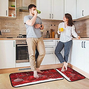 Christmas Balls Red Kitchen Rugs 2 Pieces, Snow Floor Mat Room Area Rug Washable Carpet Perfect for Living Room Bedroom Entryway