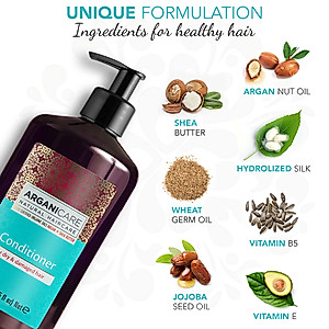Arganicare Argan Oil Shampoo and Conditioner Set for Dry and Damaged Hair - Moisturizing Deep Conditioning Treatment Enriched with Organic Argan Oil & Shea Moisture for Men, Women and Kids | 27 Fl Oz
