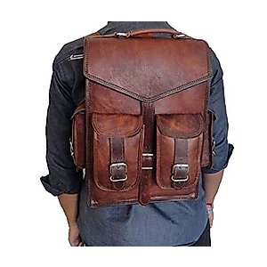 Handmade World Brown Vintage Leather Backpack Laptop Messenger Bag Rucksack Sling for Men Women (11" x 15")