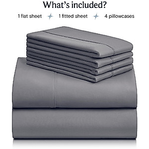 LuxClub 6 PC Full Sheet Set, Breathable Luxury Bed Sheets, Deep Pockets 18" Eco Friendly Wrinkle Free Cooling Bed Sheets Machine Washable Hotel Bedding Silky Soft - Light Grey Full
