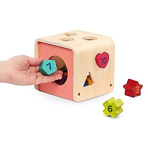 Battat – Shape Sorter For Toddlers, Kids – Wooden Learning Cube – 10 Colorful Wood Shapes With Numbers – Count & Sort Cube – 1 Year + – Count & Sort Cube