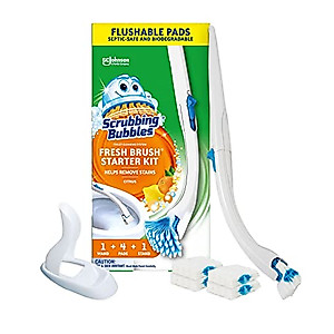 Scrubbing Bubbles Fresh Brush Toilet Bowl Cleaning System Starter Kit, Stain Removing, Citrus Action Scent, Includes: Wand + 4 Refills + 1 Stand